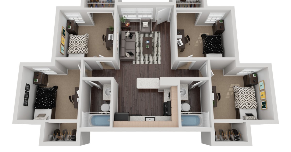 Four Bedroom, Two Bathroom - Campus Living Villages